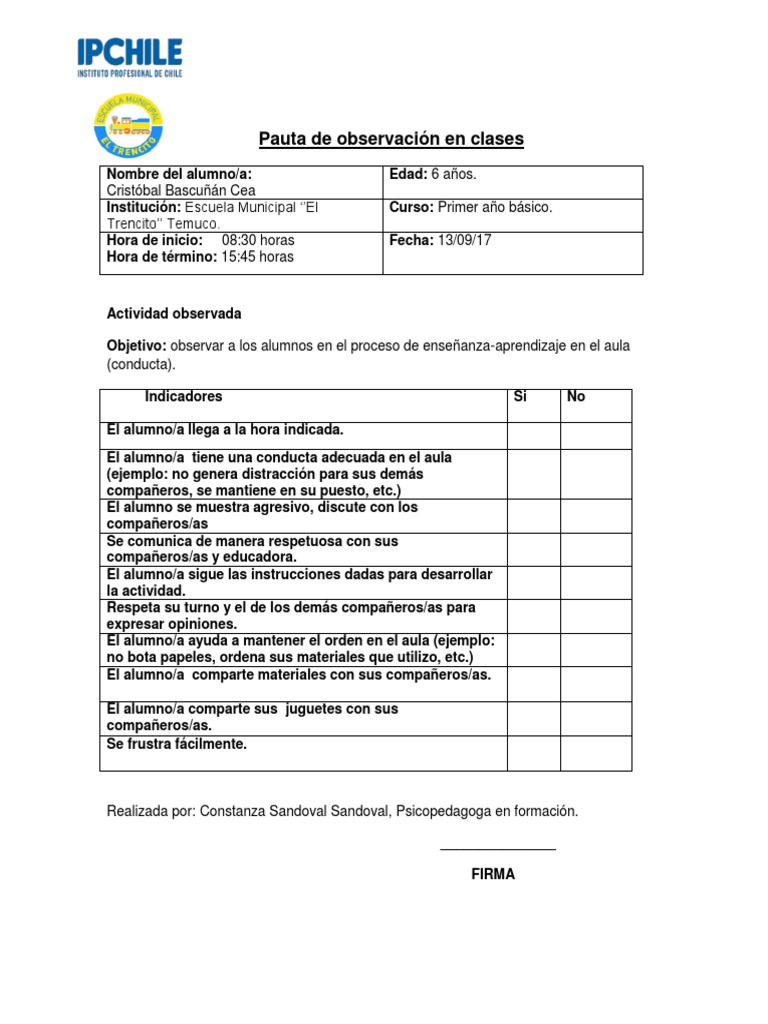 Pauta de Observación en Clases | PDF