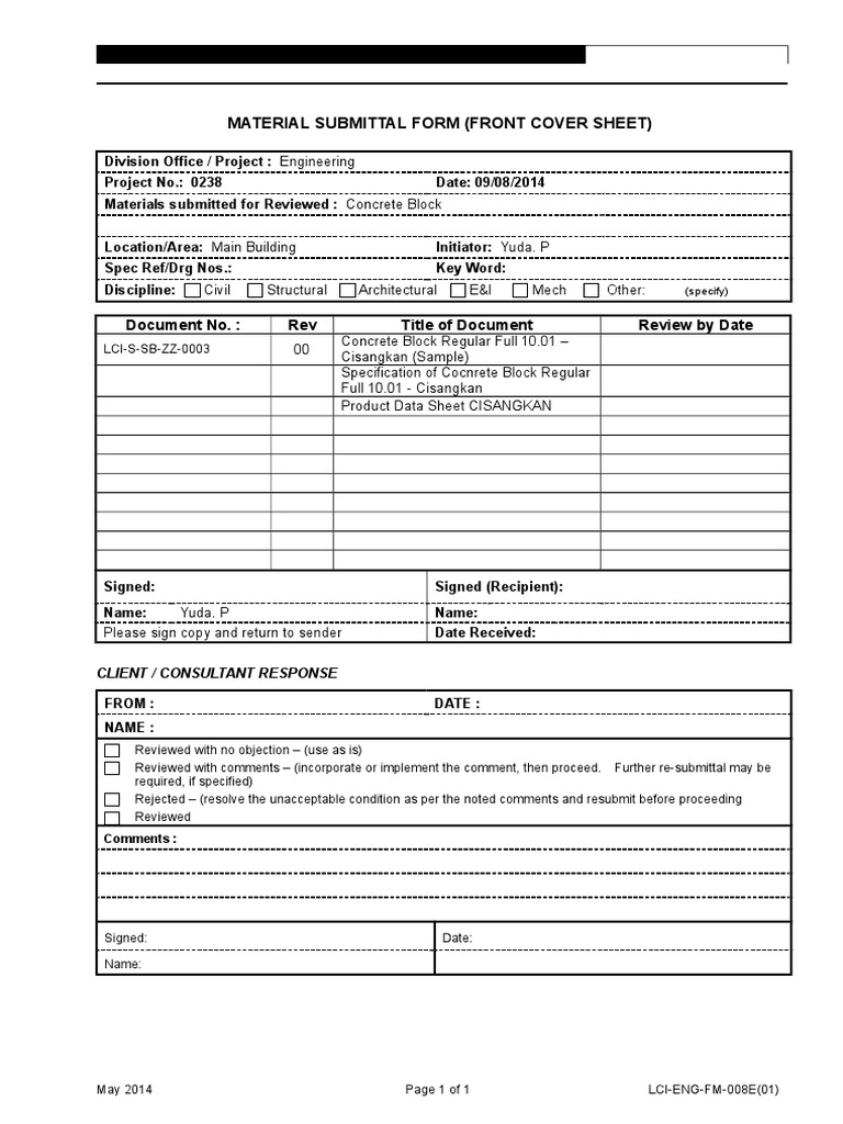 Concrete Block Material Approval Form | PDF | Specification (Technical ...