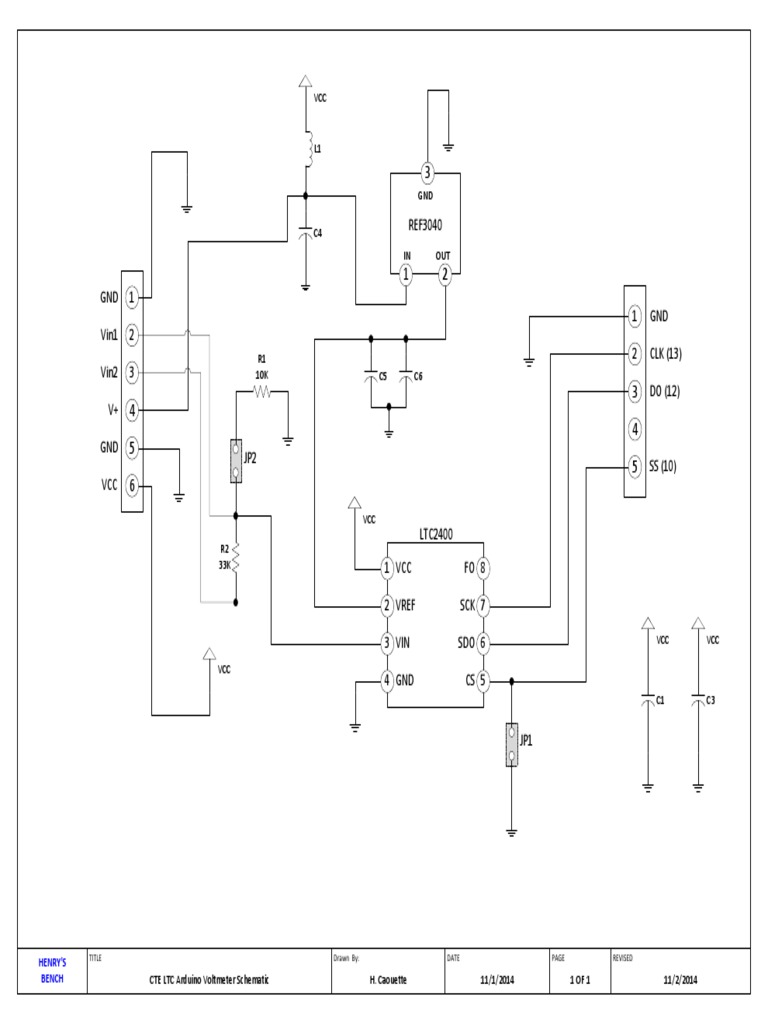 LTC2400 Arduino Voltmeter Module Schematic | PDF | Science | Electronics