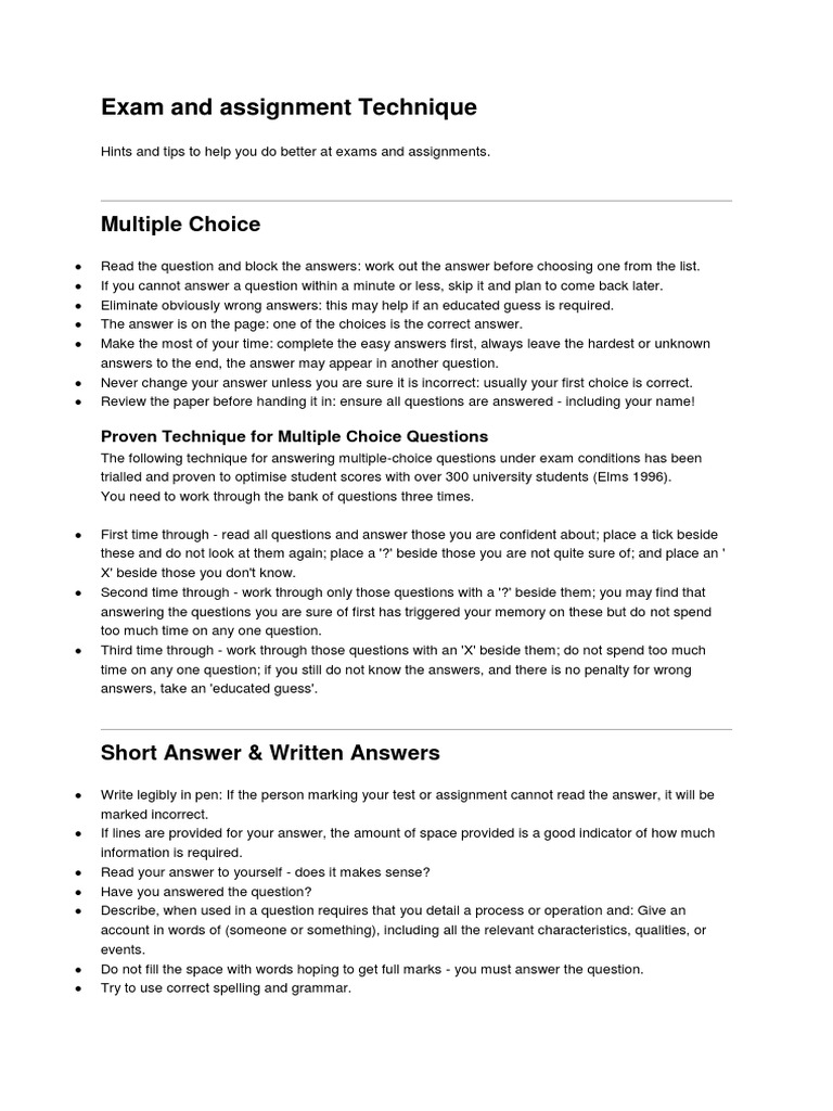 Exam and Assignment Technique: Multiple Choice | PDF | Multiple Choice ...