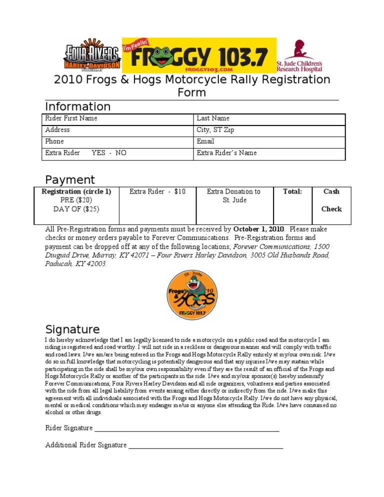 Frogs and Hogs Registration Form2010 | PDF