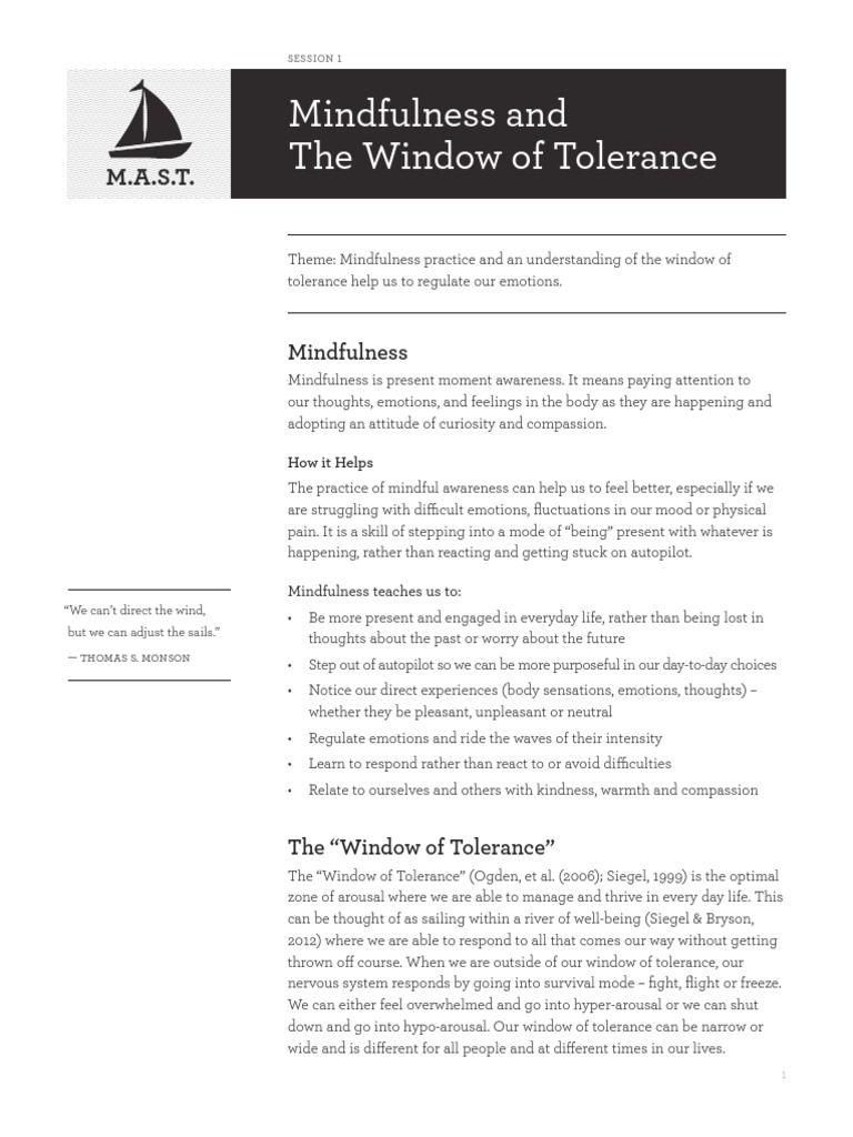 Window of Tolerance and Mindfulness | PDF | Mindfulness | Emergence