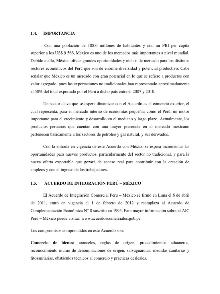 Importancia Del TLC Peru Mexico | PDF | Perú | Tratado de Libre ...