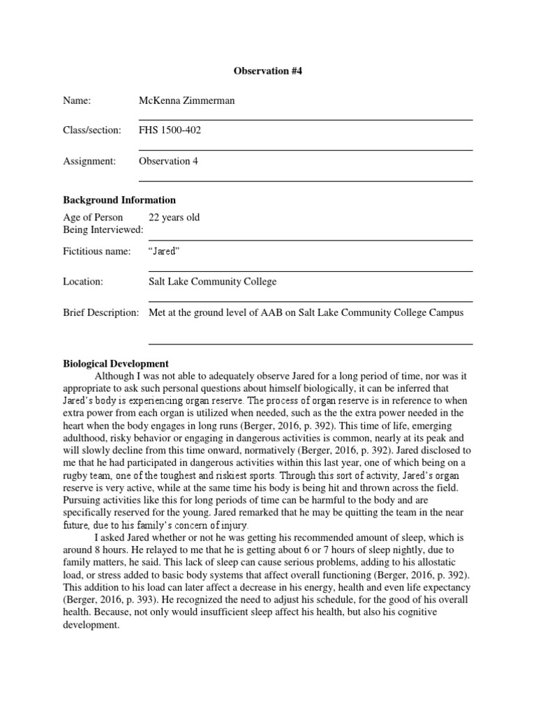 Observation 4 | PDF | Adolescence | Behavioural Sciences