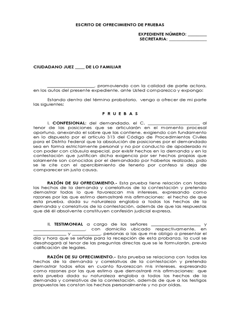 Escrito De Ofrecimiento De Pruebas Descargar Gratis Pdf Evidencia