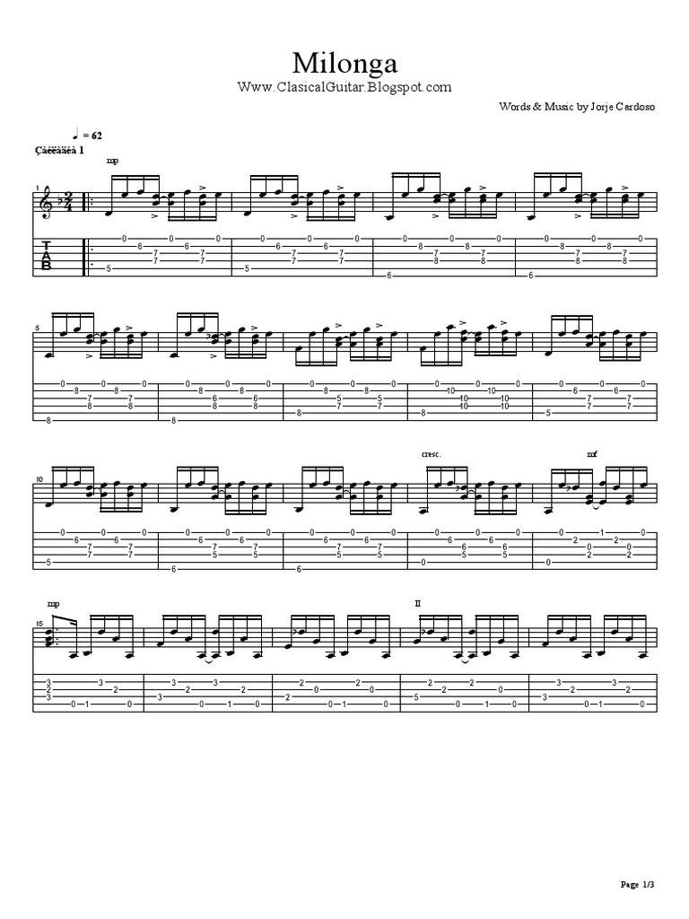 Milonga: Words A Music by Jorje Cardoso | PDF