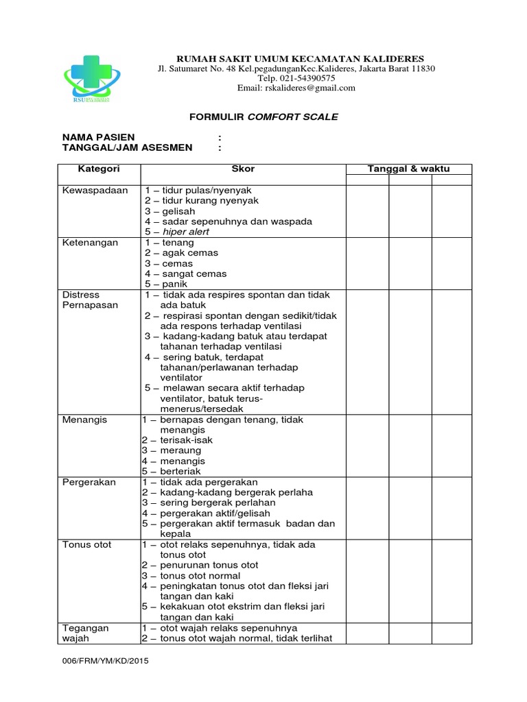 Form Assessment Nyeri-Comfort Scale | PDF