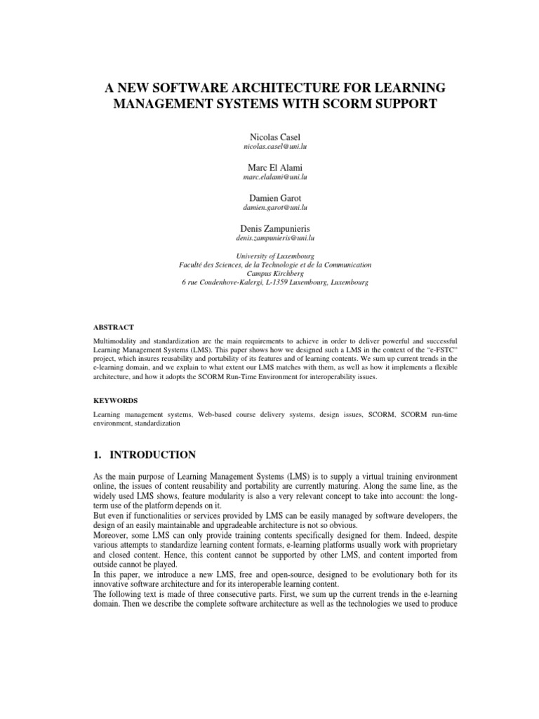 A New Software Architecture For Learning Management Systems With Scorm Support | PDF ...