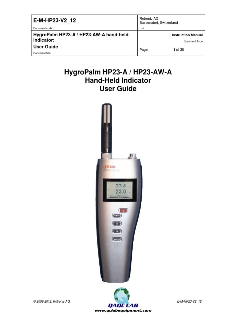 Rotronic Hygropalm Manual QC | PDF | Usb | Relative Humidity