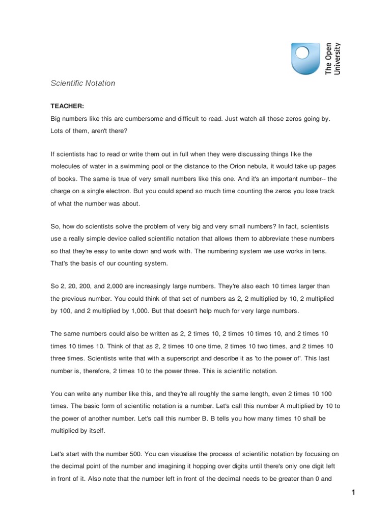 Transcript - Scientific Notation | PDF | Decimal | Notation