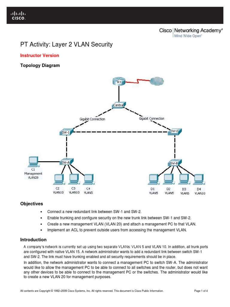 PT Activity: Layer 2 VLAN Security: Instructor Version