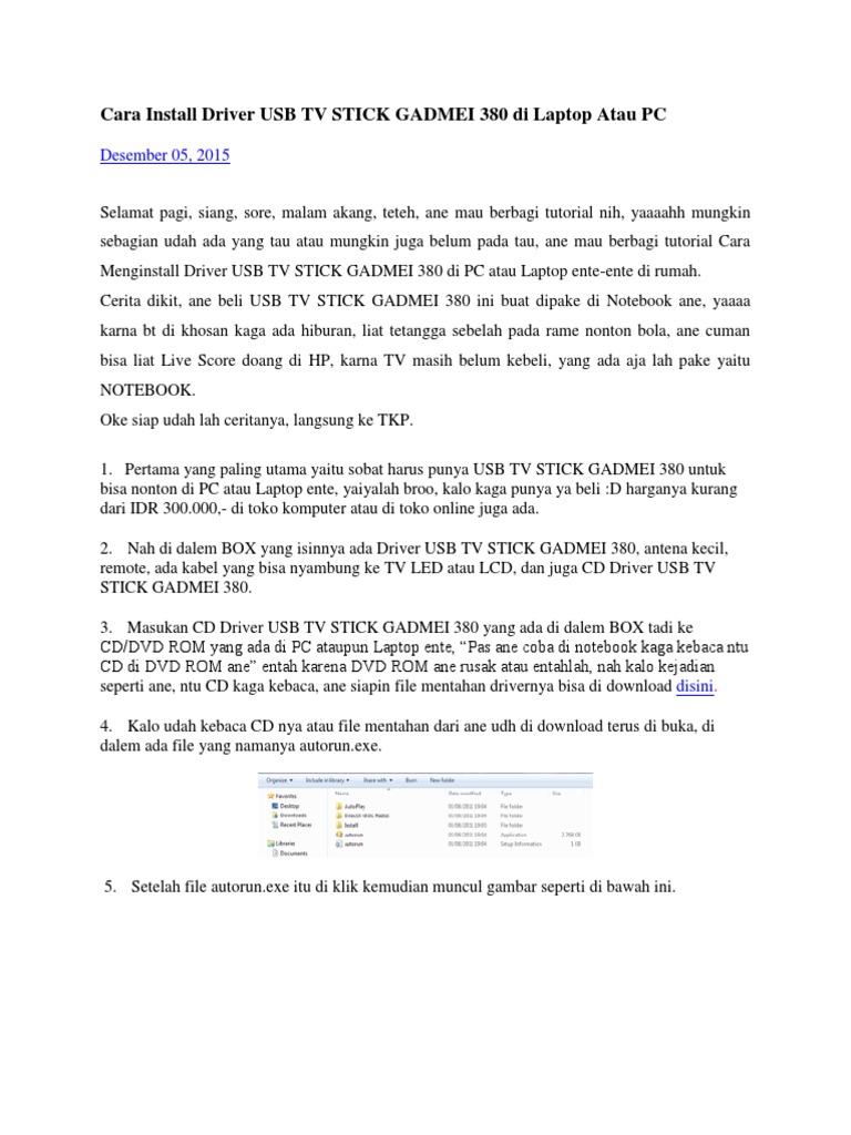 Cara Install Driver USB TV STICK GADMEI 380 Di Laptop Atau PC | PDF ...