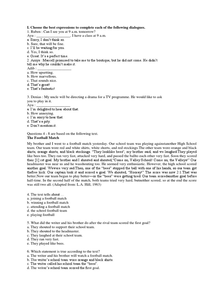 Document Analysis: Dialogue Completion and Reading Comprehension ...