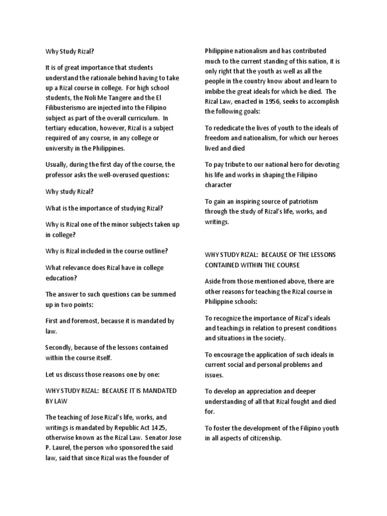 Why Study Rizal | PDF | Cognition | Teaching And Learning