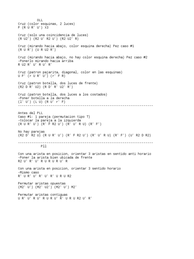 Algoritmos OLL y PLL Fridrich Reducido | PDF