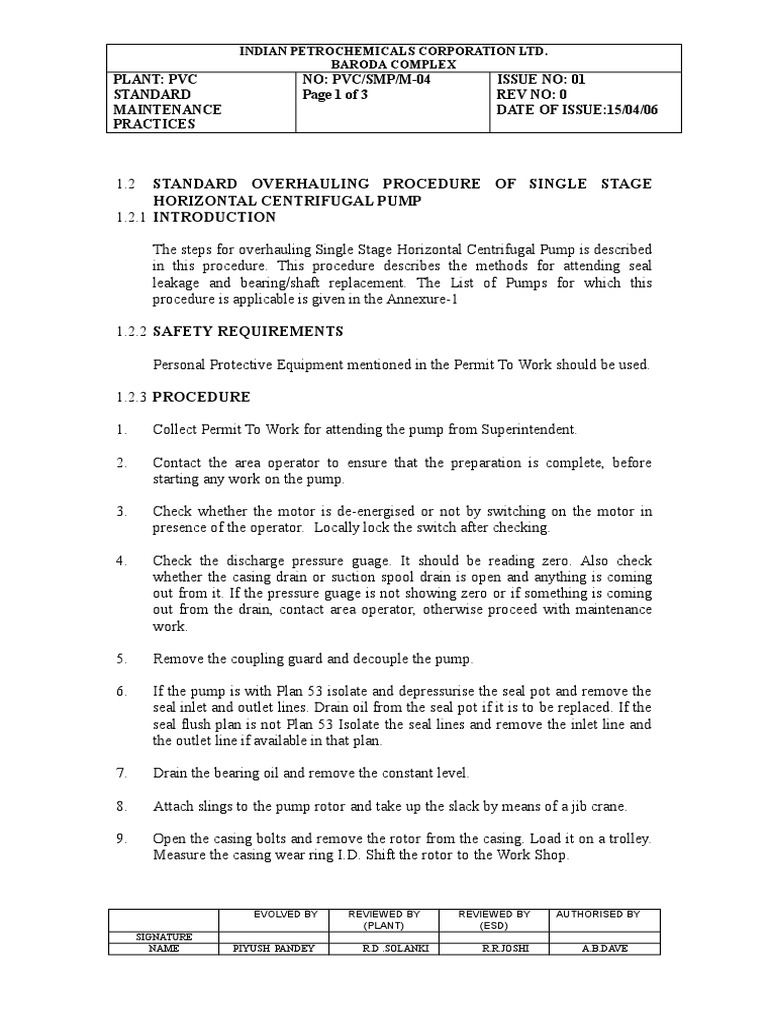 Overhauling procedure for single stage centrifugal pump | PDF | Bearing ...