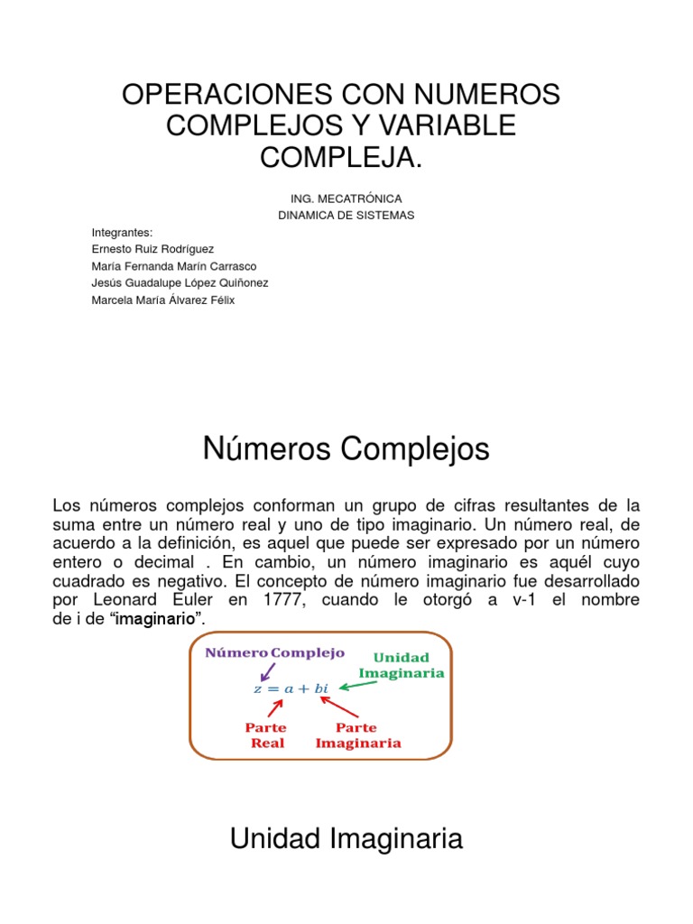 Operaciones Con Numeros Complejos y Variable Compleja Exposicion | PDF ...