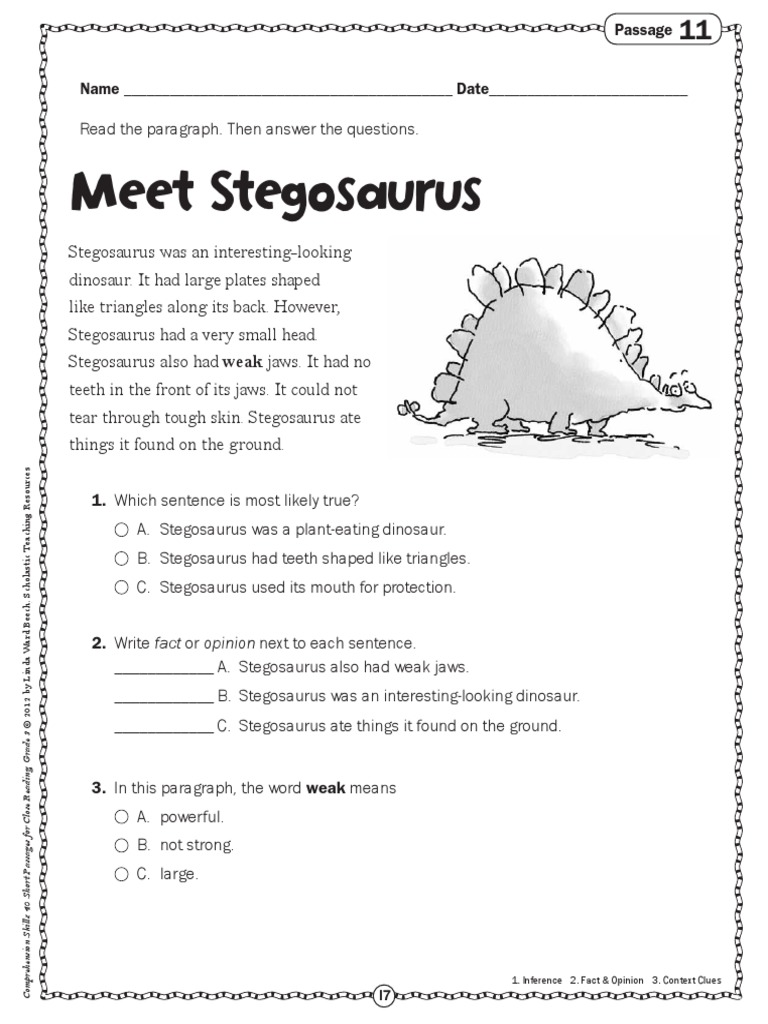 Closed Reading 11 - Meet Stegosaurus | PDF | Reading Comprehension ...