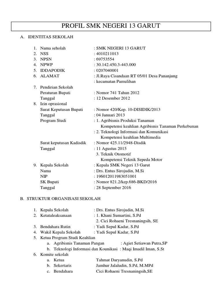 Profil SMK Negeri 13 Garut | PDF | Ilmu Sosial | Sains & Matematika