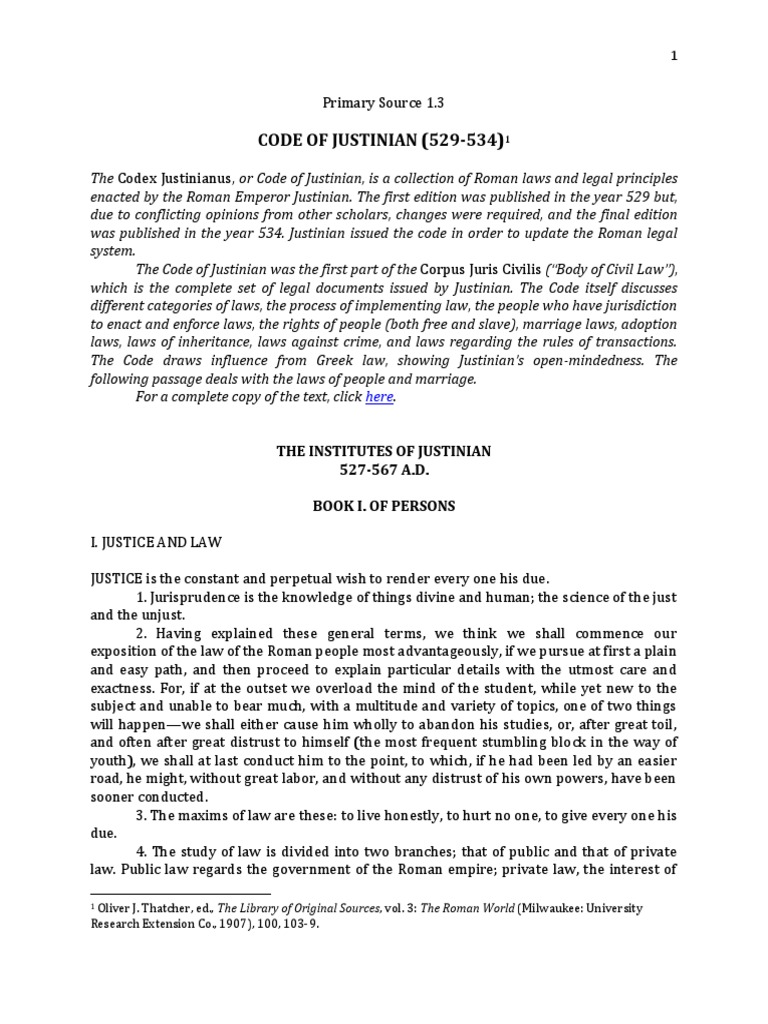 Primary Source 1 3 - Code of Justinian | Download Free PDF | Wife ...