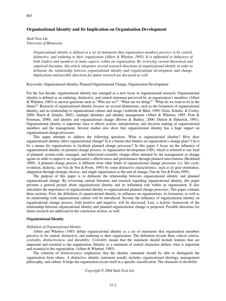 Organizational Identity and Its Implication On Organization Development ...
