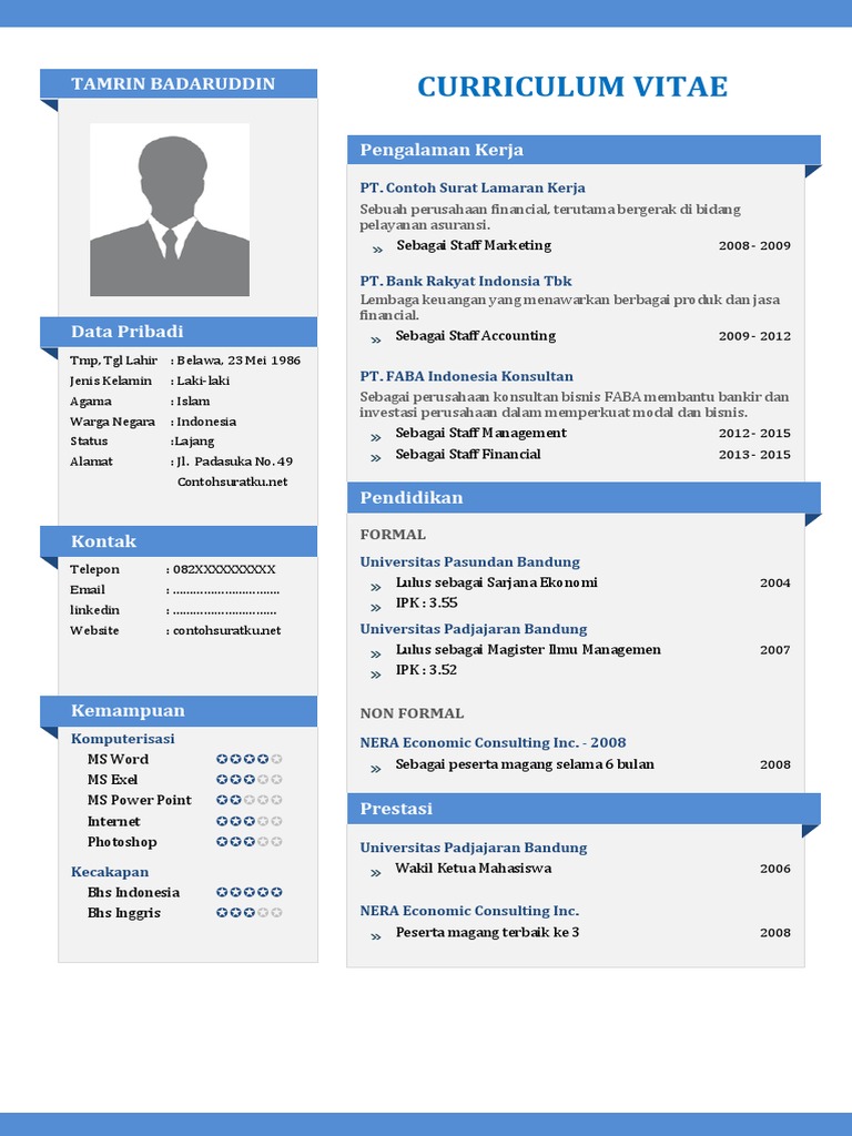 2 Contoh CV (Curriculum Vitae) Yang Baik, Menarik Dan Benar File Word | PDF | Pengelolaan ...