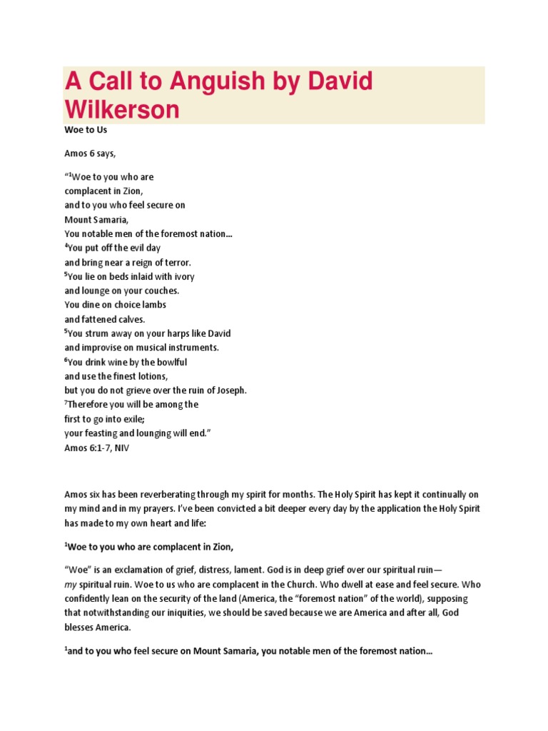 A Call To Anguish by David Wilkerson | PDF | Repentance | God In Christianity