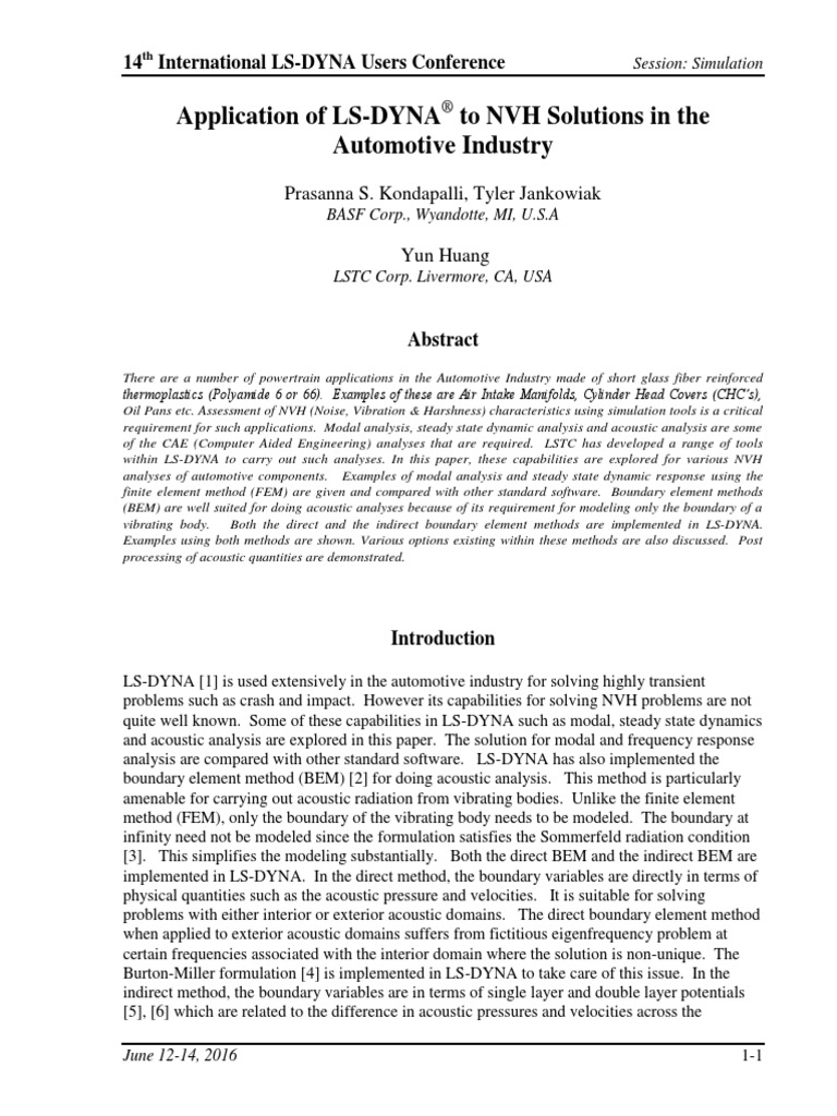 Application of LS-DYNA To NVH Solutions in The Automotive Industry | PDF | Finite Element Method ...