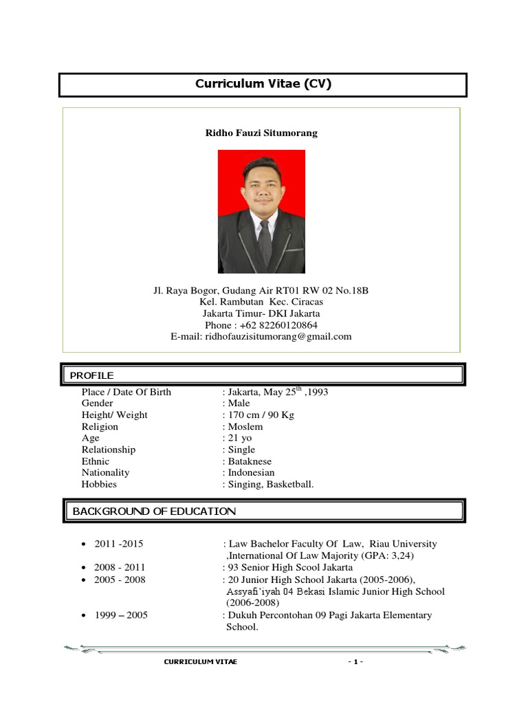 Curriculum Vitae (CV) : Ridho Fauzi Situmorang | PDF