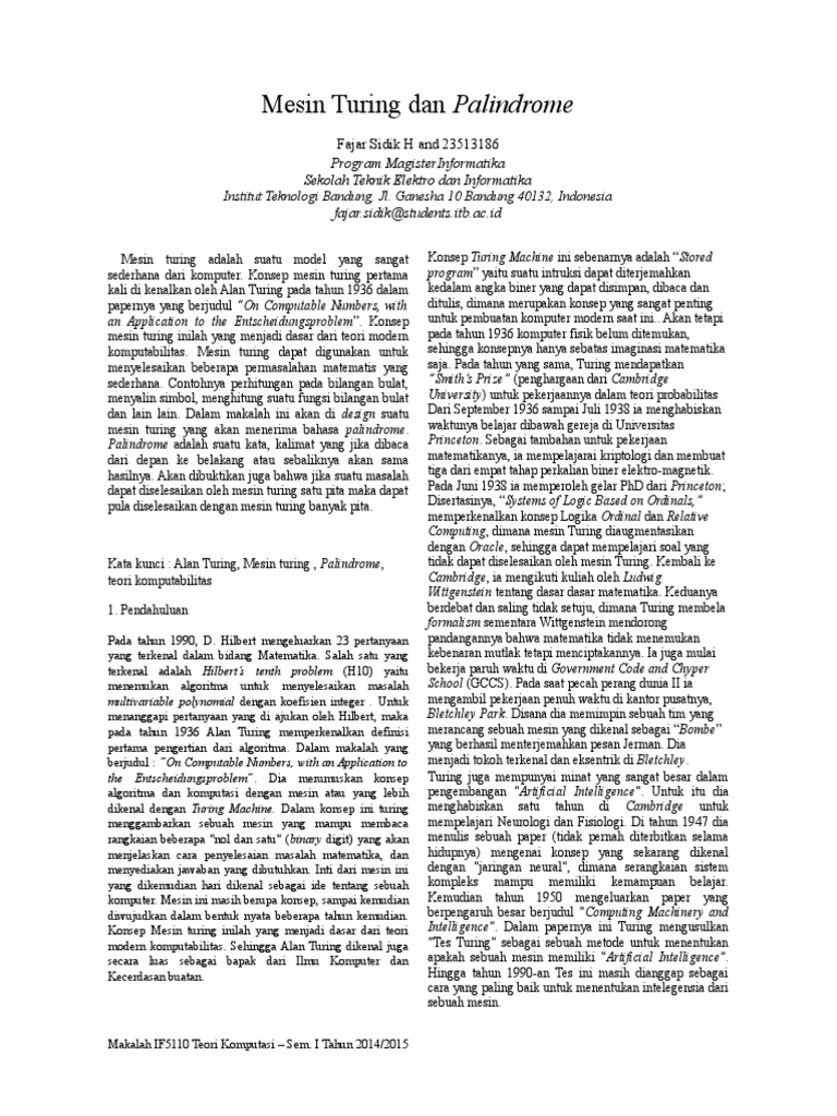 Mesin Turing | PDF | Metode & Bahan Ajar