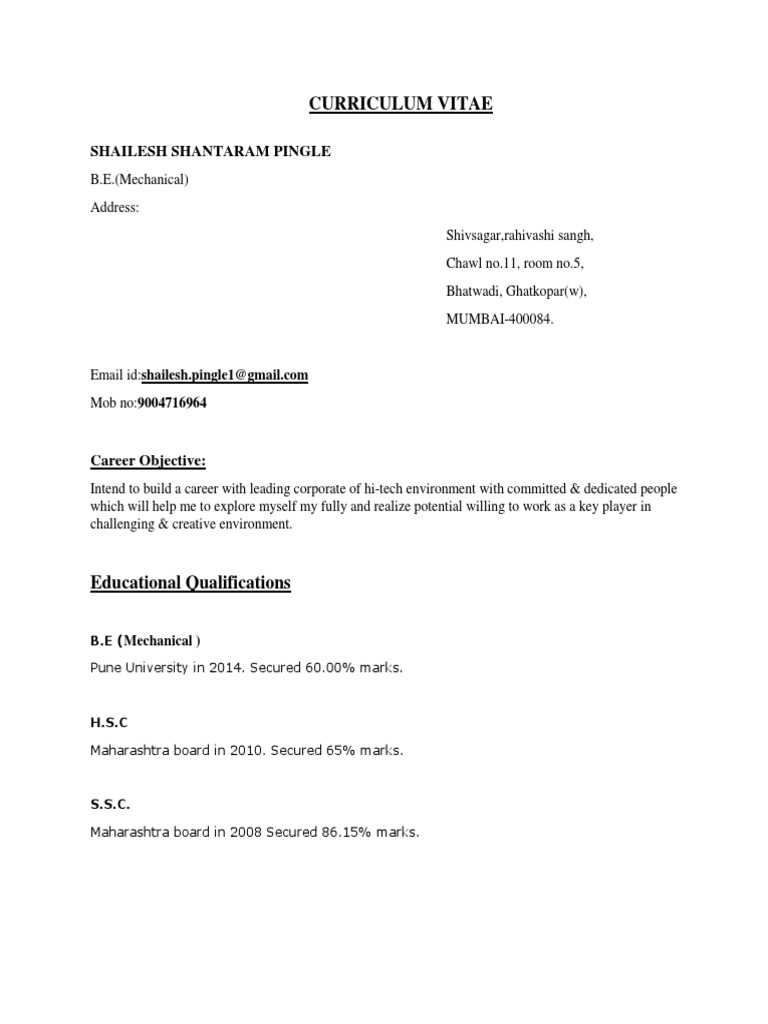 Mechanical Engineer CV - Shailesh Pingle | PDF | Science | Engineering