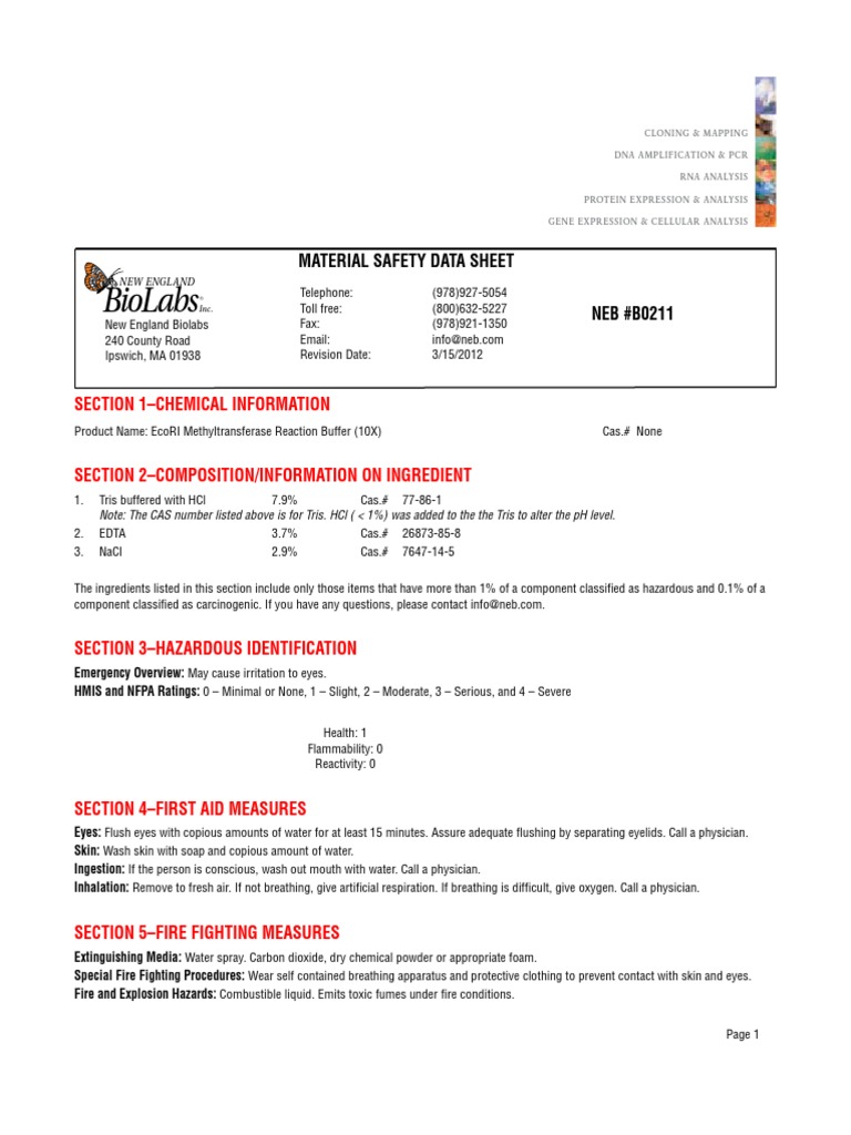 EcoRI Methyltransferase Reaction Buffer | PDF | Personal Protective ...