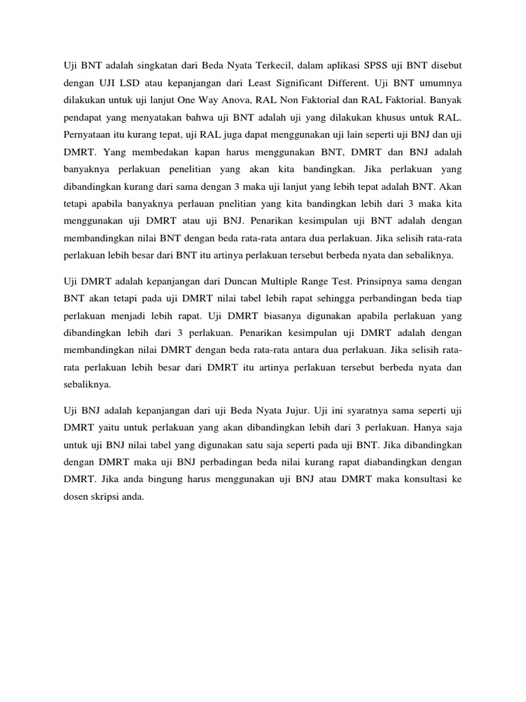 Uji BNT Adalah Singkatan Dari Beda Nyata Terkecil | PDF