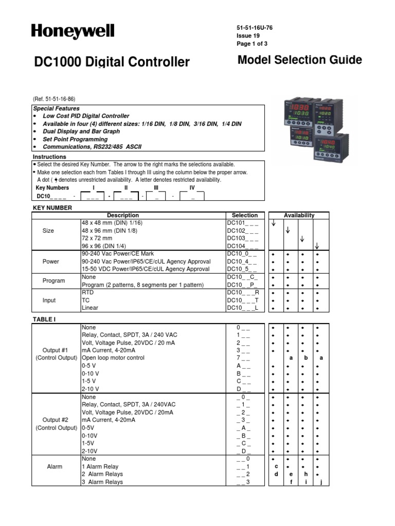 DC1000 Digital Controller: Model Selection Guide | PDF