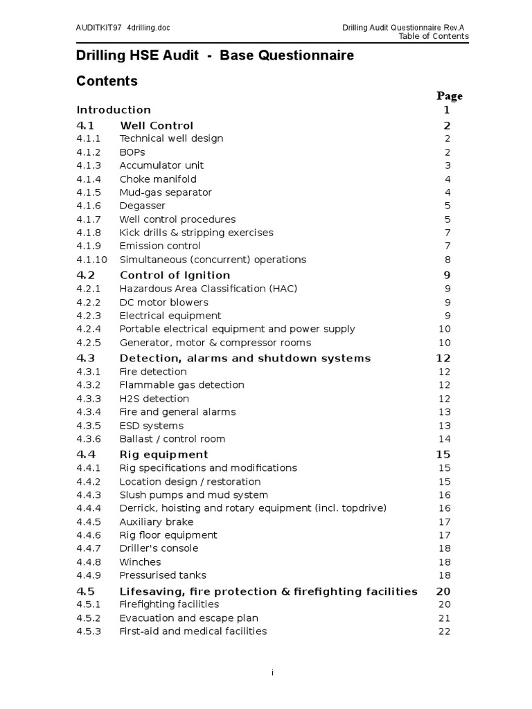 Drilling Hse Audit | PDF | Drilling Rig | Valve