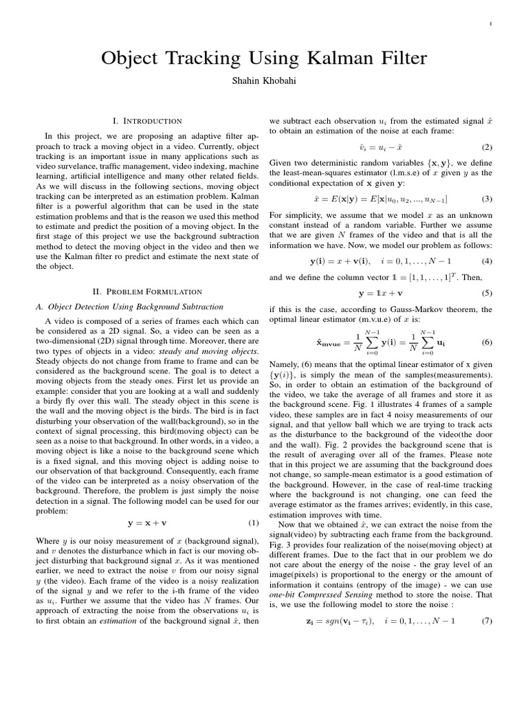 Object Tracking Using Kalman Filter | PDF | Kalman Filter | Telecommunications Engineering