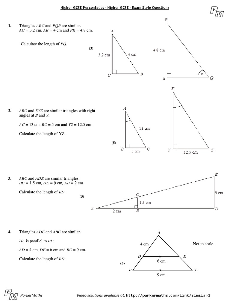 GCSE Similar Triangles Questions | PDF | Triangle | Space