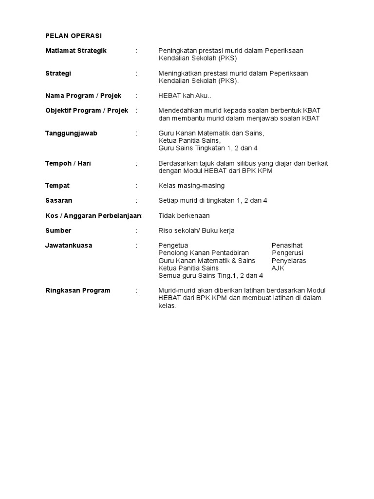Contoh Tapak Pelan Operasi Dan Kerja | PDF