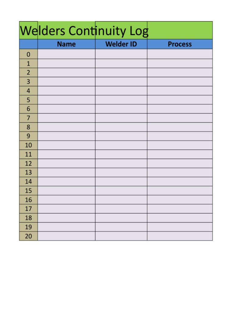 Printable Welder Continuity Log Template | PDF | Technology & Engineering