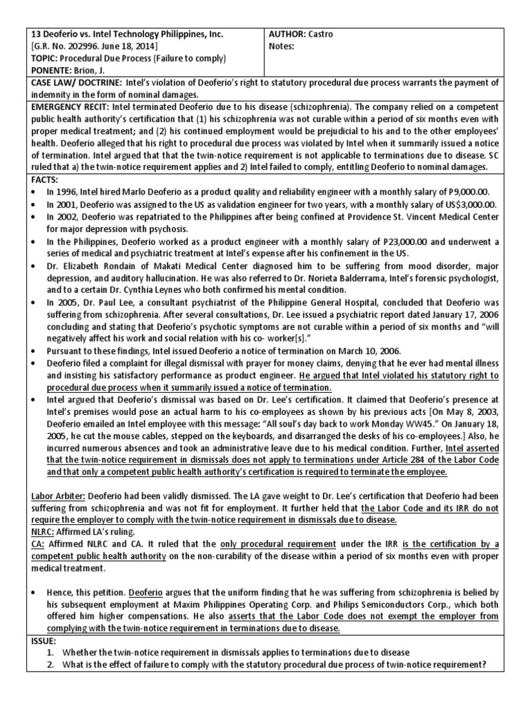 13 Deoferio v. Intel Technology Philippines, Inc. | PDF | Employment ...