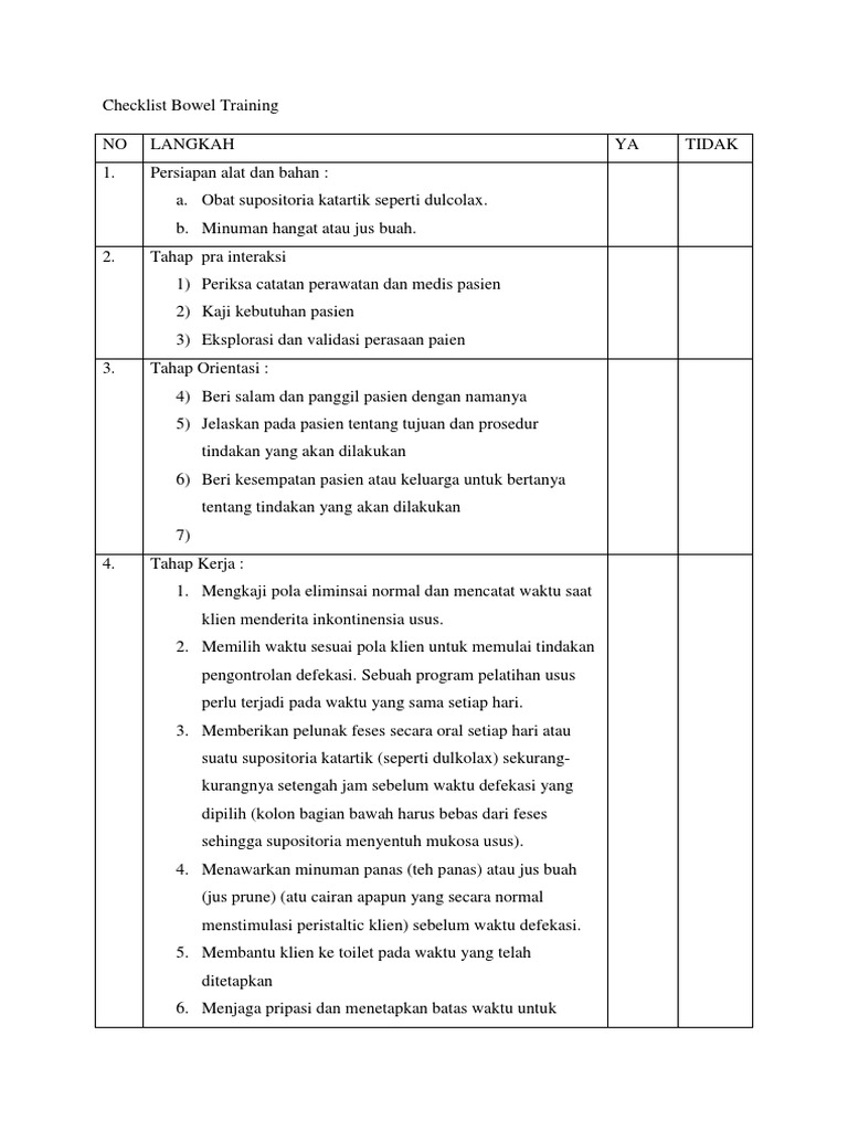 Checklist Bowel Training | PDF