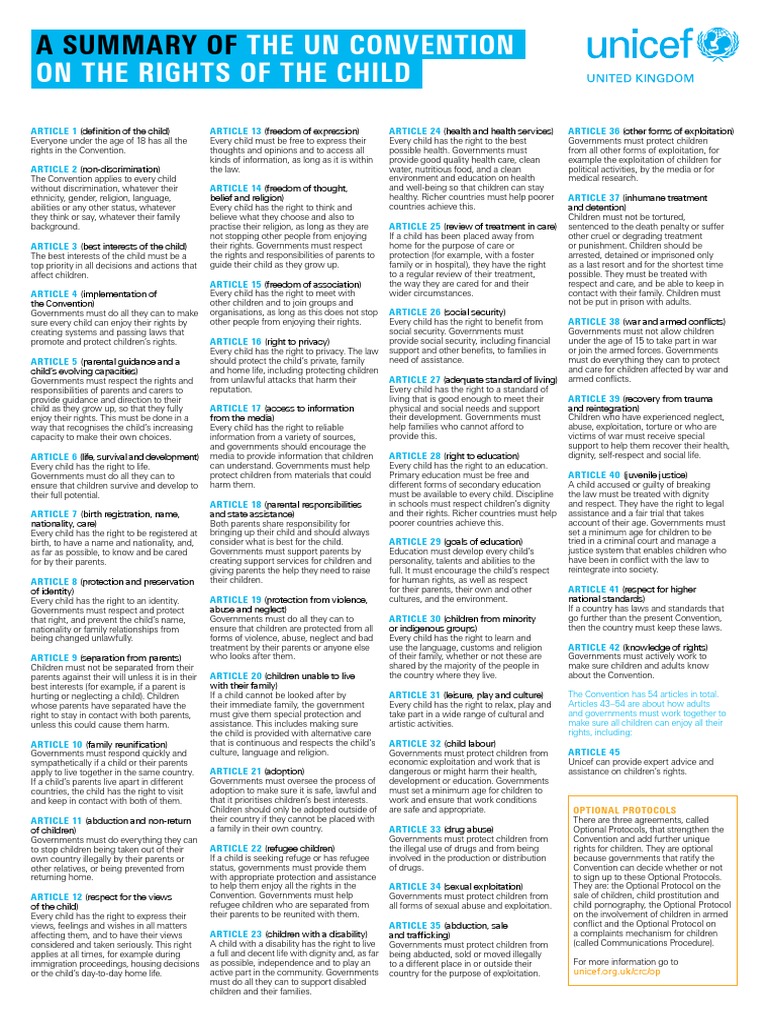 UNCRC Summary 1 | Children's Rights | Injustice