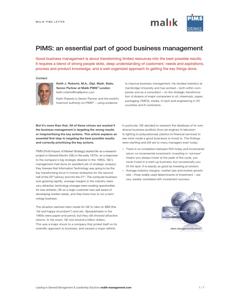 Malik Pims An Essential Part of Good Business Management | PDF ...