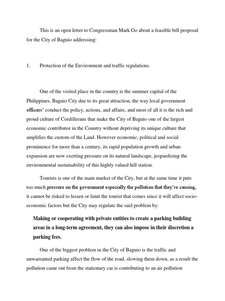 This Is An Open Letter To Congressman Mark Go About A Feasible Bill Proposal For The City of ...