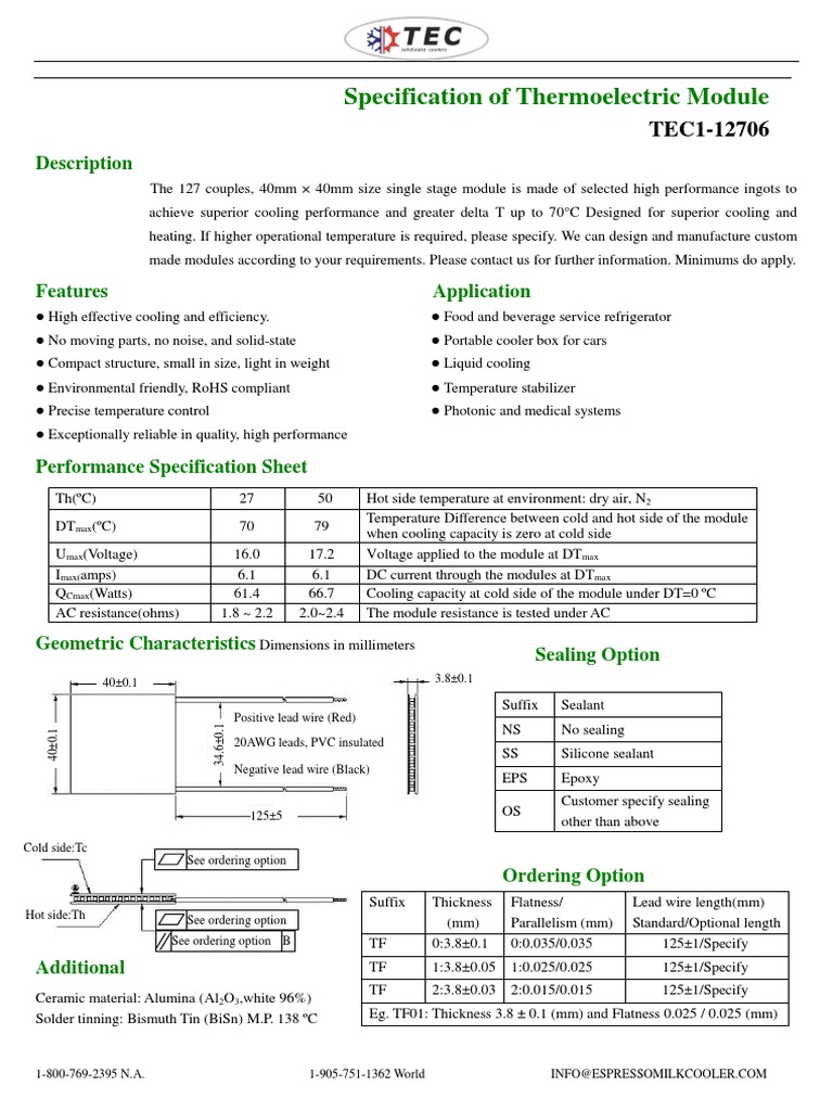 TEC1 12706 Site Ready | PDF | Electrical Resistance And Conductance | Temperature
