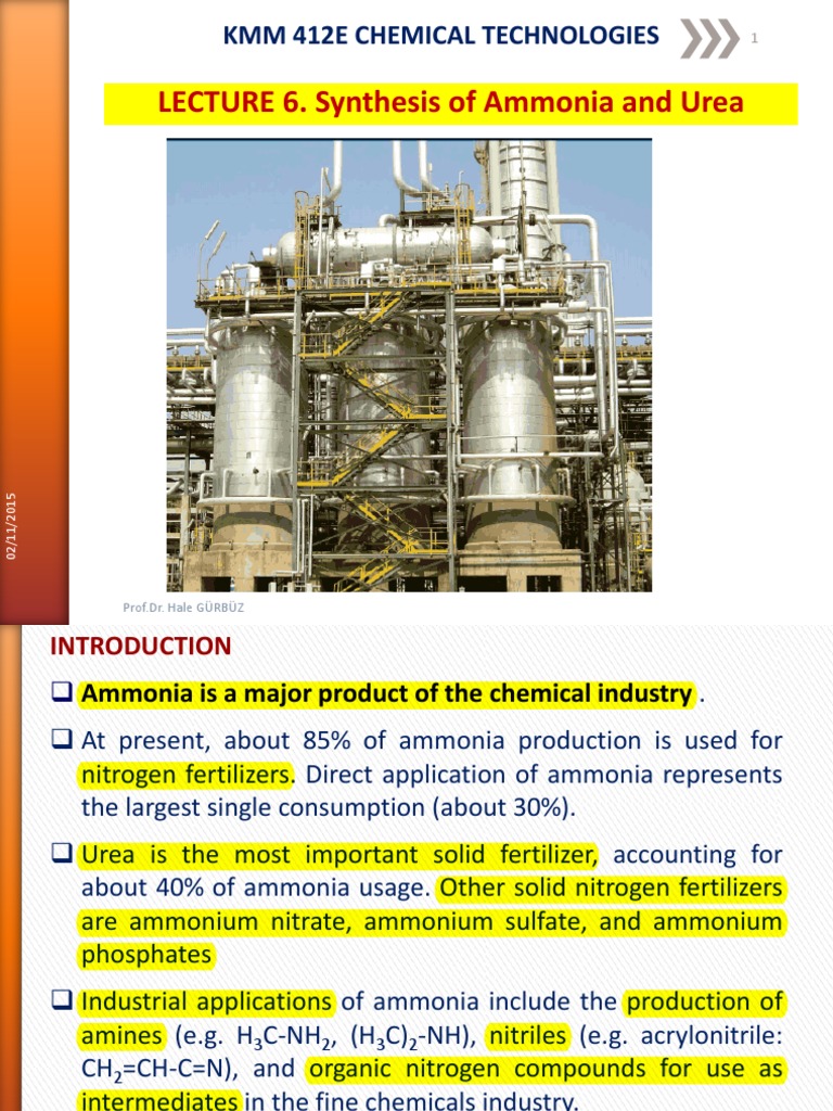 LECTURE 6. Synthesis of Ammonia and Urea: Kmm 412E Chemical Technologies