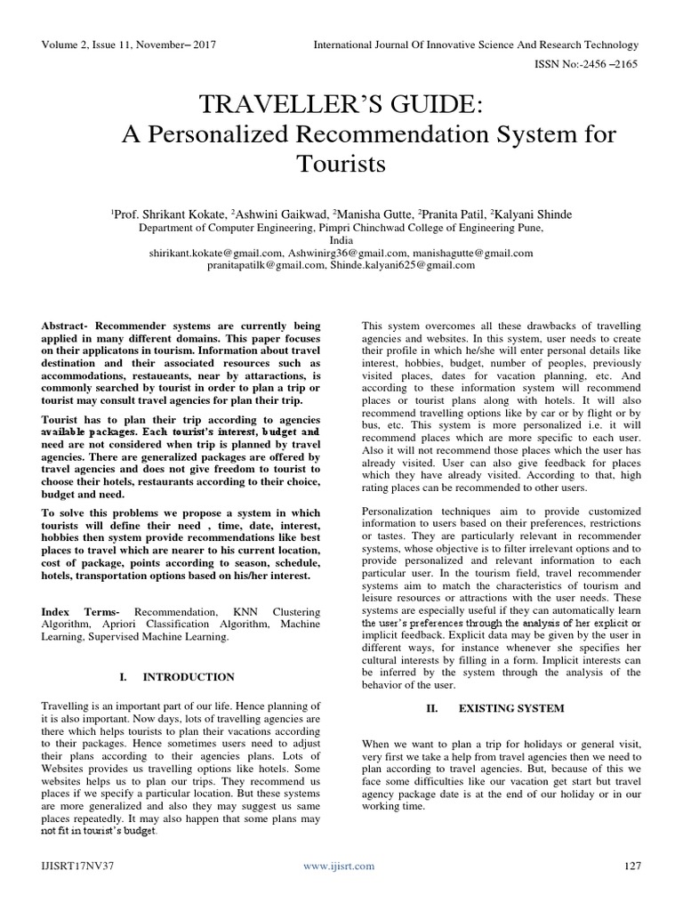 A Personalized Recommendation System For Tourists | PDF | Mobile Device ...