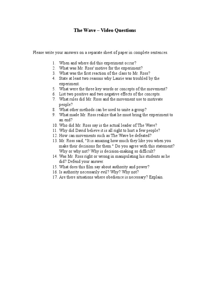 The Wave - Video Questions | PDF