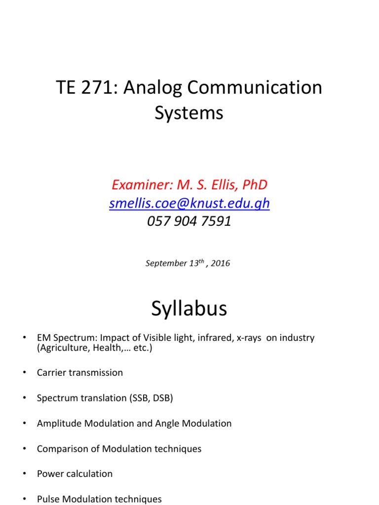Te 271 Analog Comm Lecture 1 | PDF | Electromagnetic Spectrum | Light