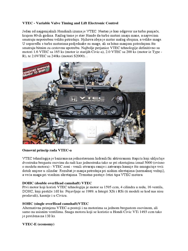 VTEC - Variable Valve Timing and Lift Electronic Control | PDF | Home ...